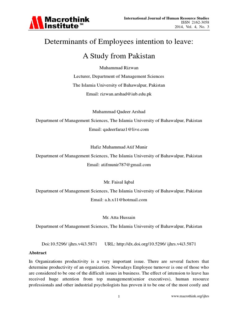 Employee Intention To Leave PDF | PDF | Turnover (Employment) | Job ...