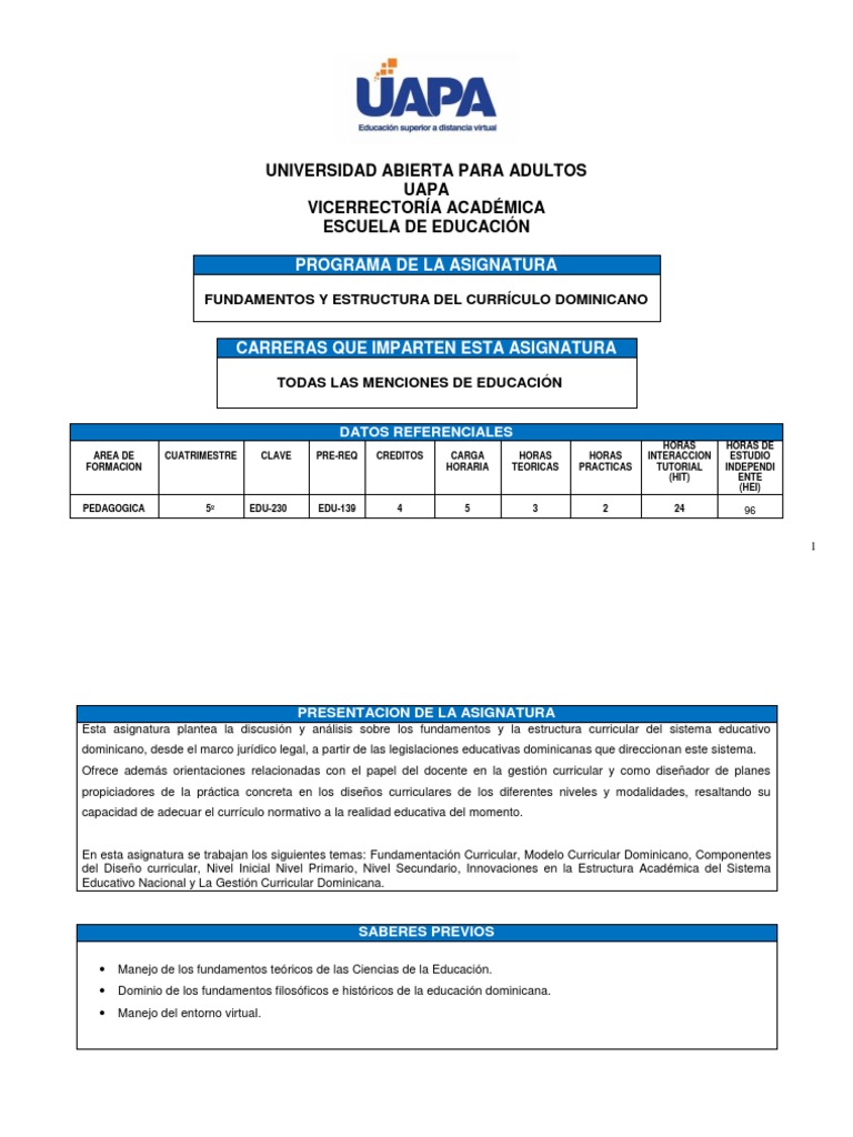 Fundamentos y Estructura Del Curriculo Dominicano Pendiente | PDF ...