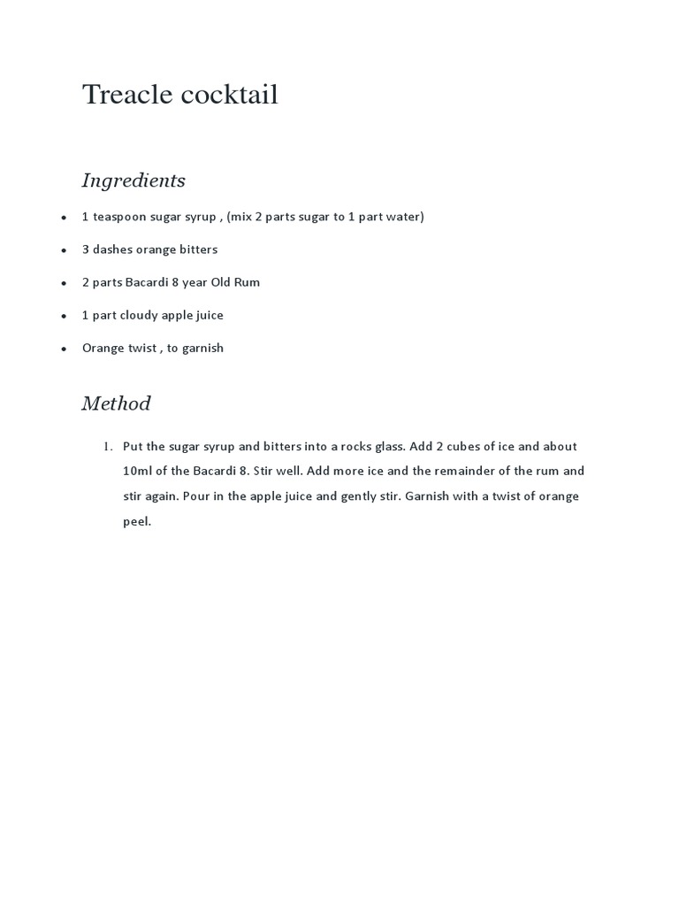 Treacle Cocktail Recipe | PDF | Cooking, Food & Wine | Wellness