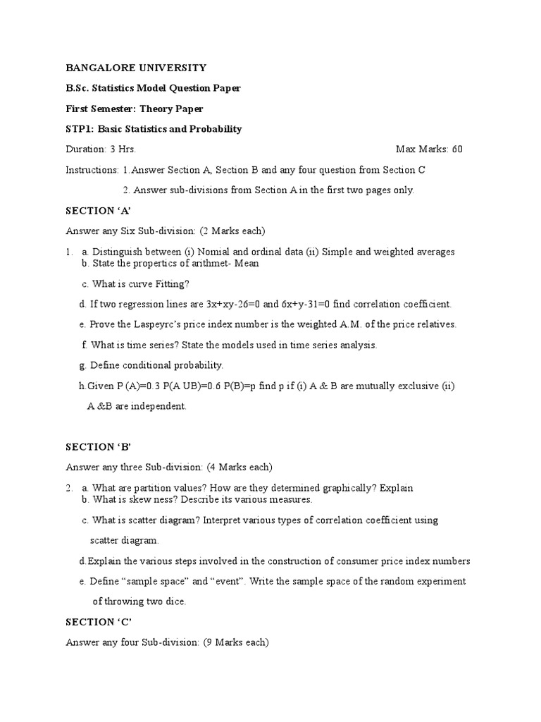 B.Sc. Statistics Model Question Papers | PDF | Normal Distribution ...