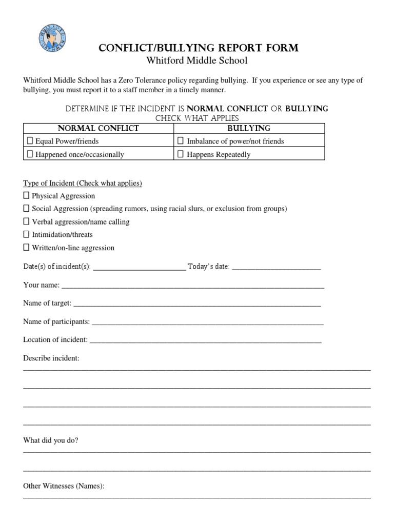 Bullying Report Form for Students | PDF | Bullying | Aggression