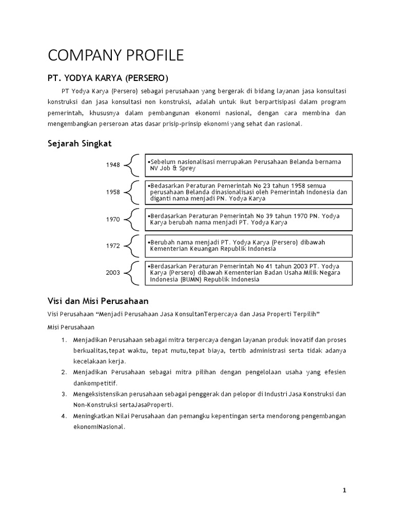 Company Profile PT Yodya Karya PDF | PDF