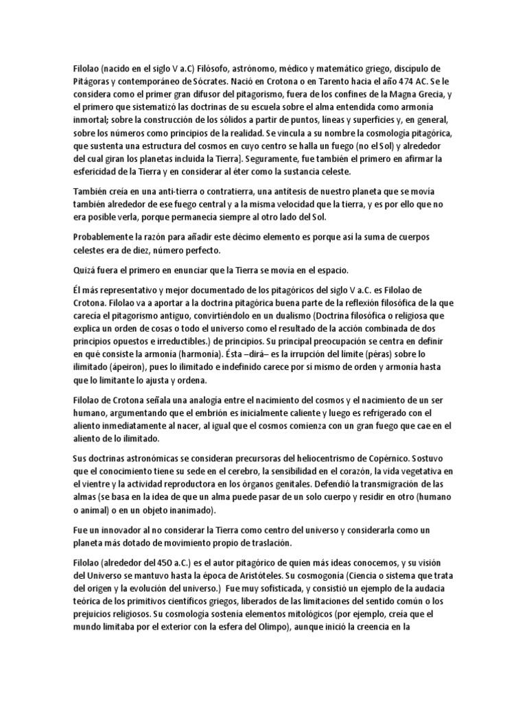 Filolao | PDF | Pitágoras | Metafísica