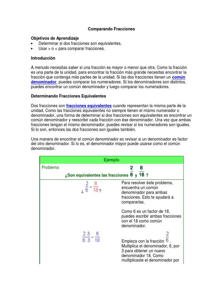 PREPARAR CLASE Comparando Fracciones | PDF | Fracción (Matemáticas ...