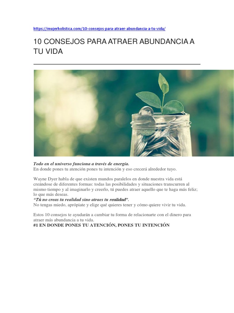 10 Consejos Para Atraer Abundancia A Tu Vida Pdf Gratitud Amor
