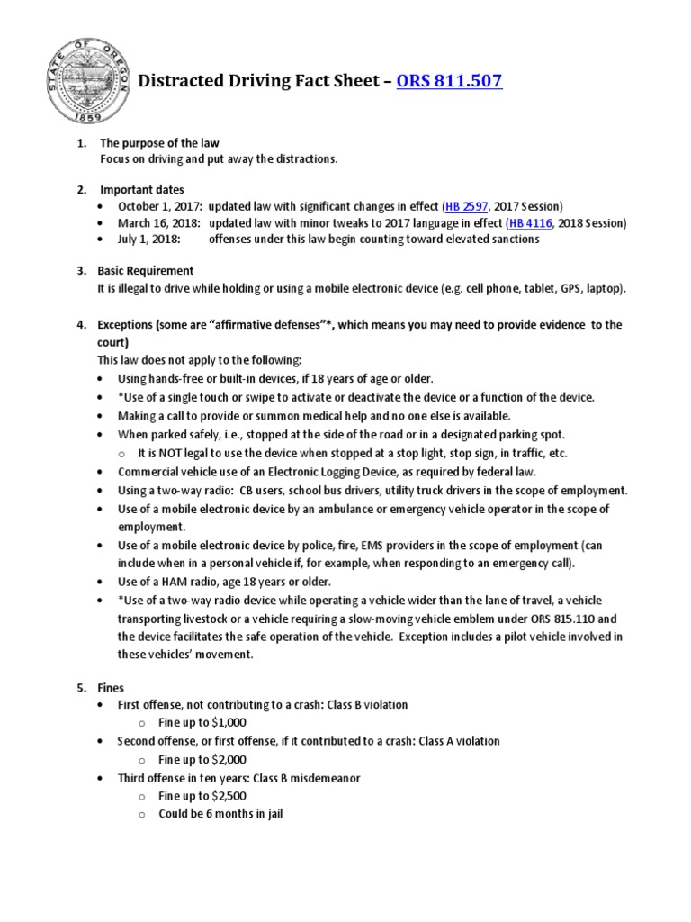 Distracted Driving Fact Sheet | PDF | Fine (Penalty) | Ambulance