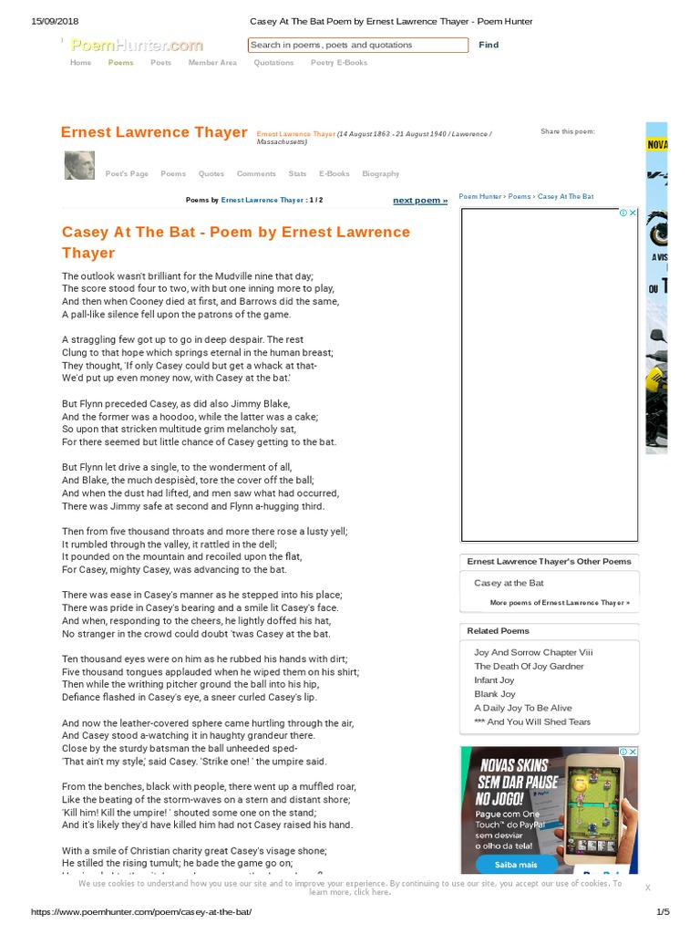 Casey at the Bat Poem by Thayer | PDF | English Poetry | American Poetry