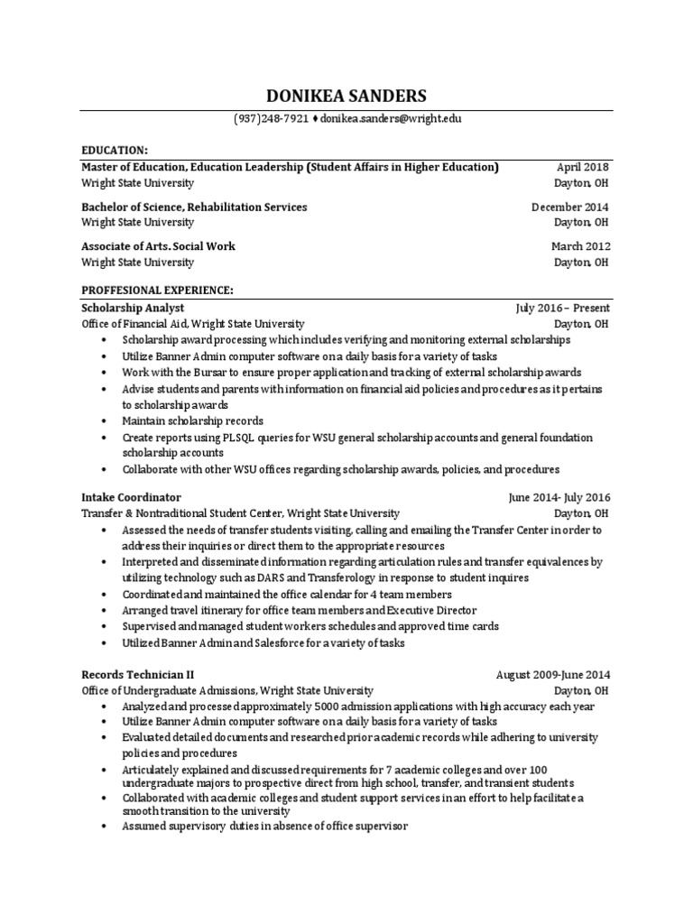 Donikea Sanders Resume 1 | PDF | University | Iso 9000