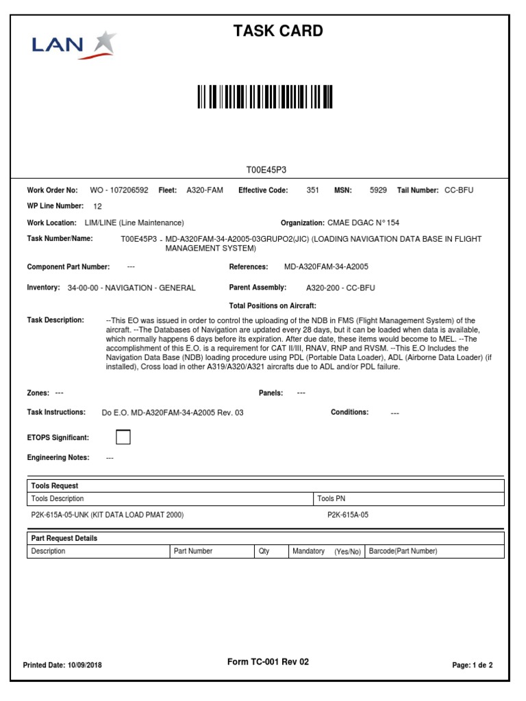 Routine Task Card | PDF | Aviation | Aircraft