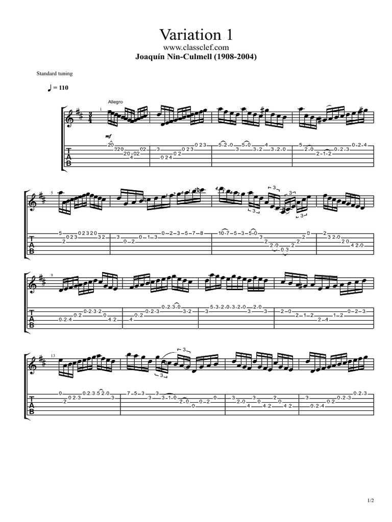 Sobre Un Teme de Milan (Variation 1) by Joaquin Nin-Culmell | PDF