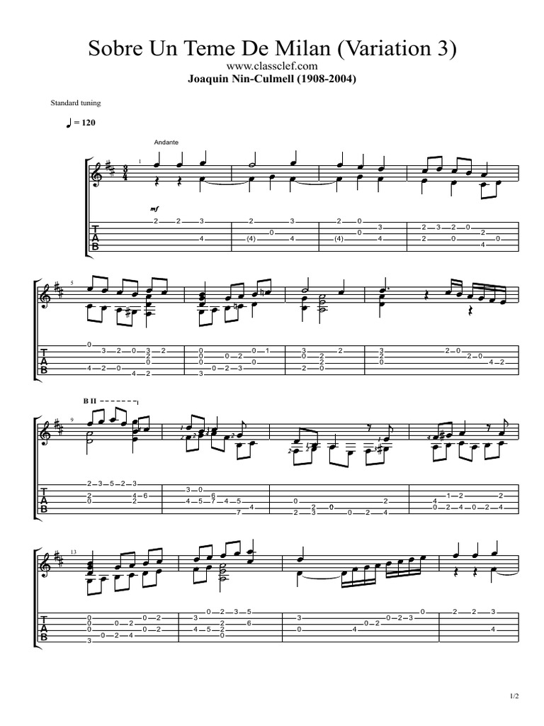 Sobre Un Teme de Milan (Variation 3) by Joaquin Nin-Culmell | PDF
