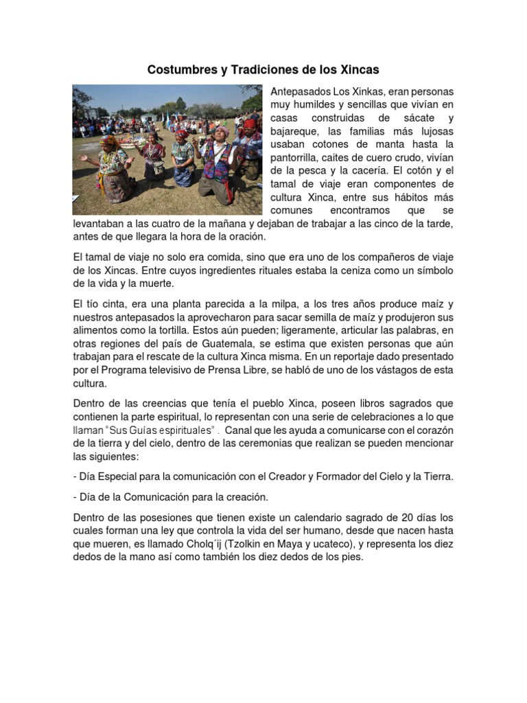 Costumbres y Tradiciones de Los Xincas | PDF