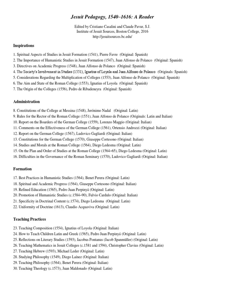 Jesuit Pedagogy 1540-1616 A Reader | PDF | Society Of Jesus | Catholic ...
