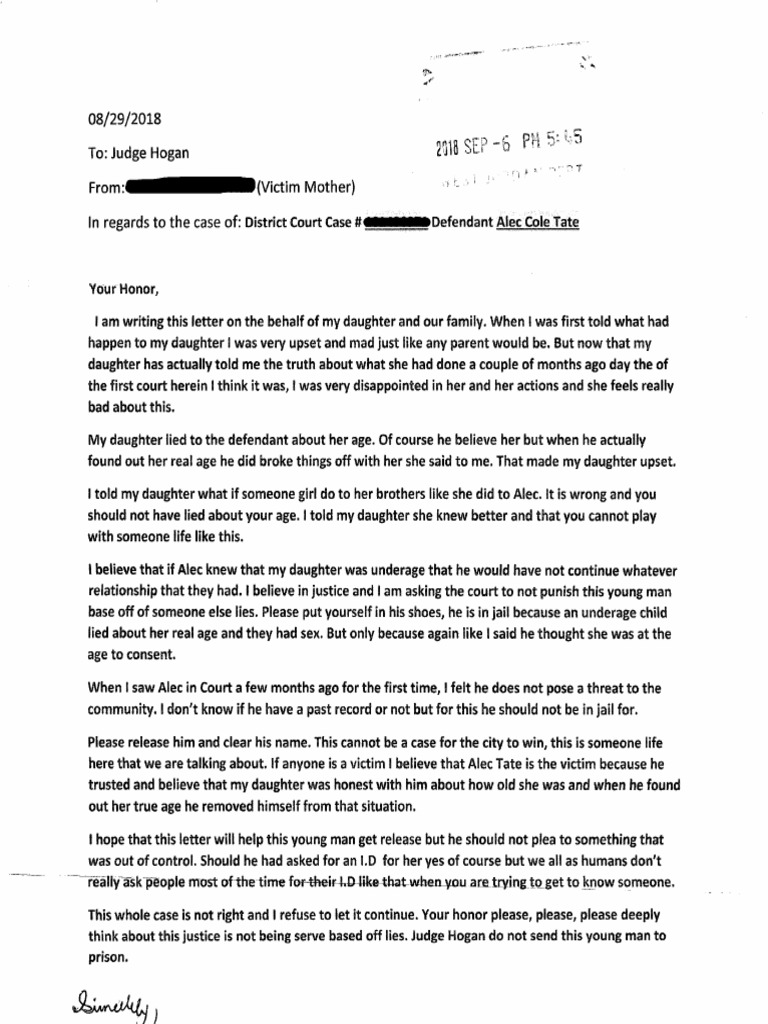 Redacted sexual assault victim's mother's letter to judge