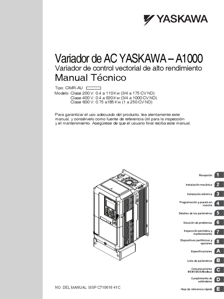 Manual Tecnico Driver Yaskawa A1000 Español | Ingenieria Eléctrica | Cantidades fisicas