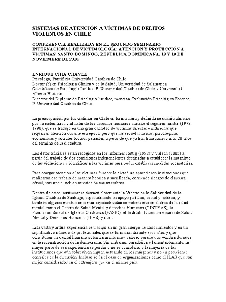 Atención a Víctimas de Delitos en Chile | PDF | Trauma psicólogico ...