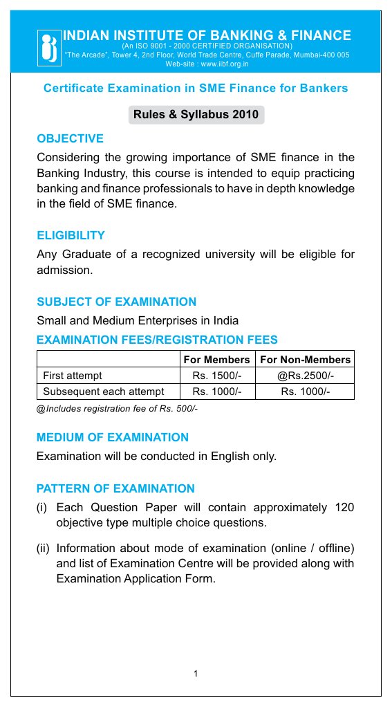 Indian Institute of Banking & Finance: Certificate Examination in SME ...