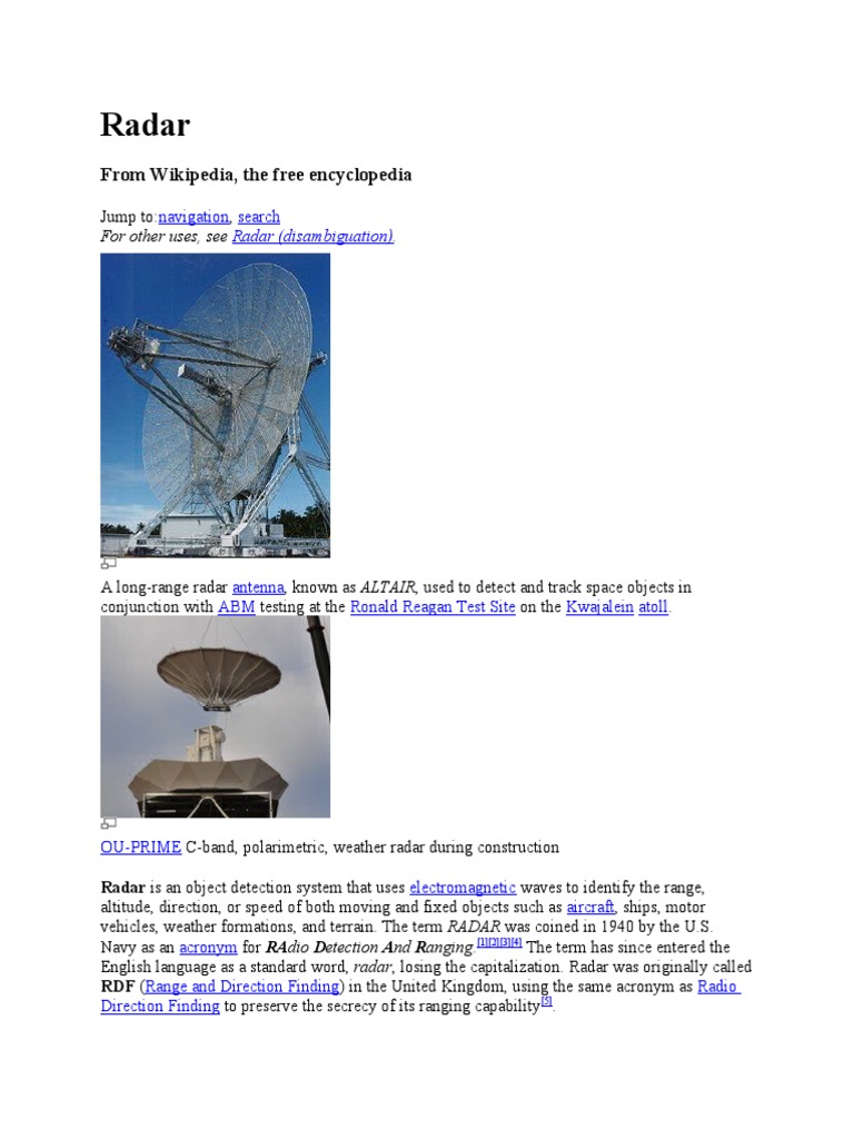 Radar: From Wikipedia, The Free Encyclopedia | PDF | Radar ...