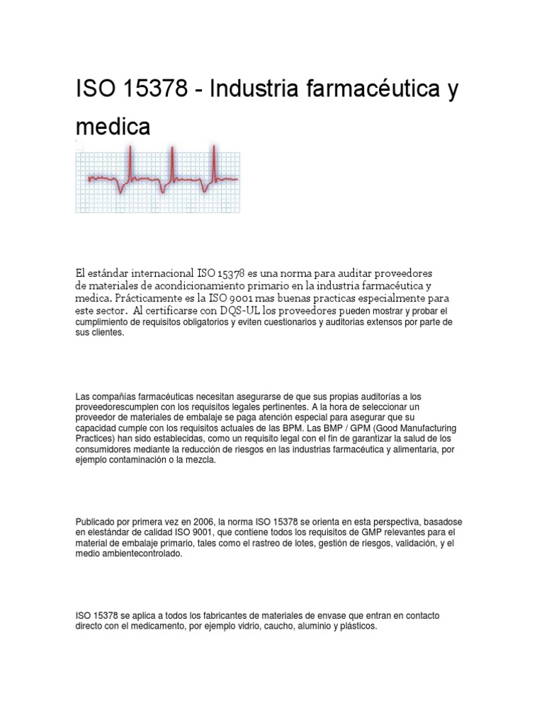 ISO 15378 Normas | PDF | Industria farmacéutica | Organización ...