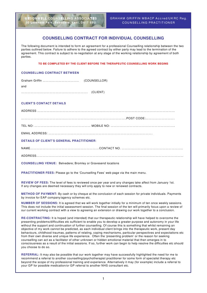 Counselling 121 Contract | Download Free PDF | General Practitioner ...