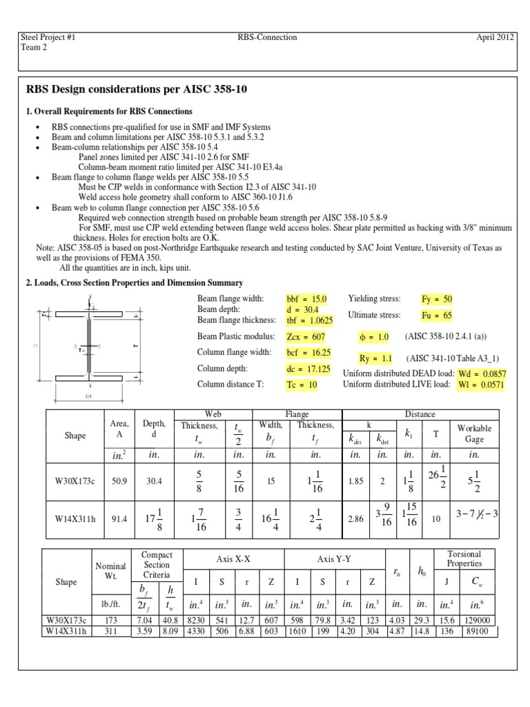 Mathcad Steel Project - RBS - 04042012 JB Draft3 | PDF | Column | Beam ...