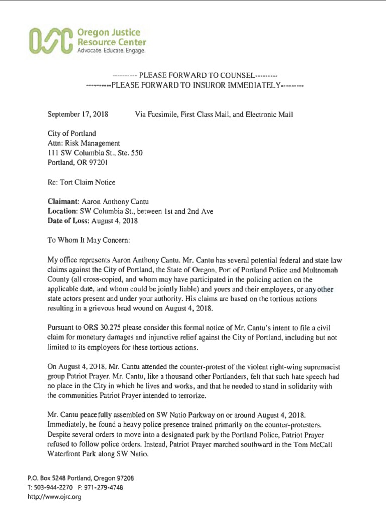 Tort Claim Filed On Behalf of Aaron Anthony Cantu | Download Free PDF ...