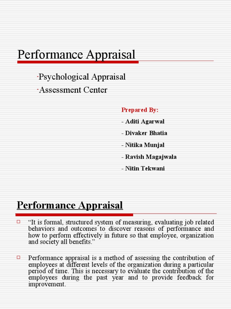 Performance Appraisal: Psychological Appraisal Assessment Center | PDF ...