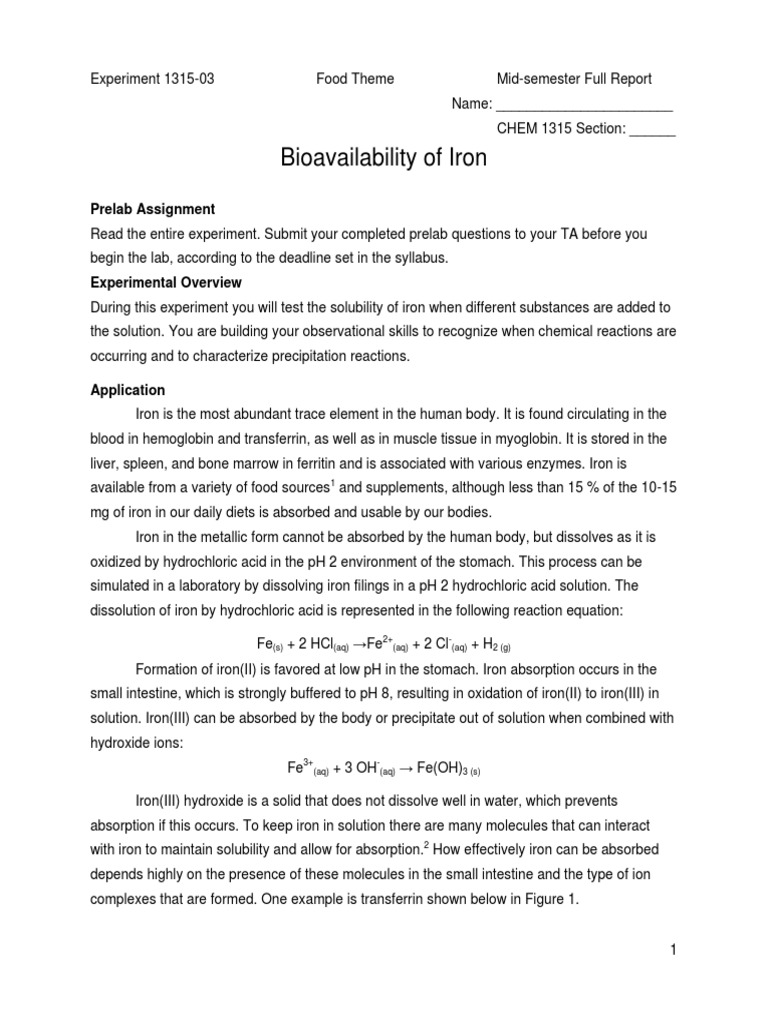 1315-03 Bioavailability of Iron | PDF | Iron | Ph