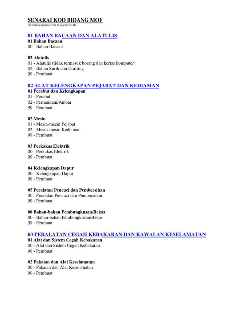 Senarai Kod Bidang Mof | PDF