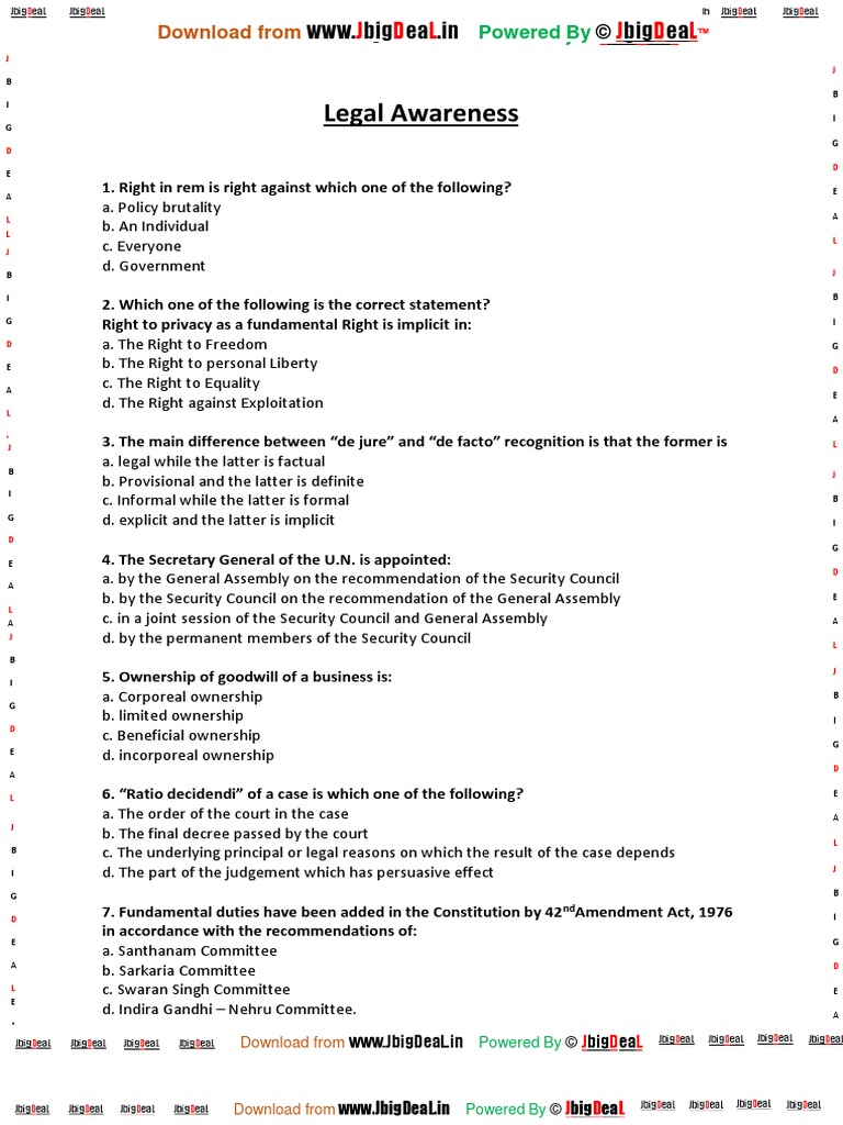 LAW Exam Legal Awareness 2 | PDF | Writ | Supreme Court Of India