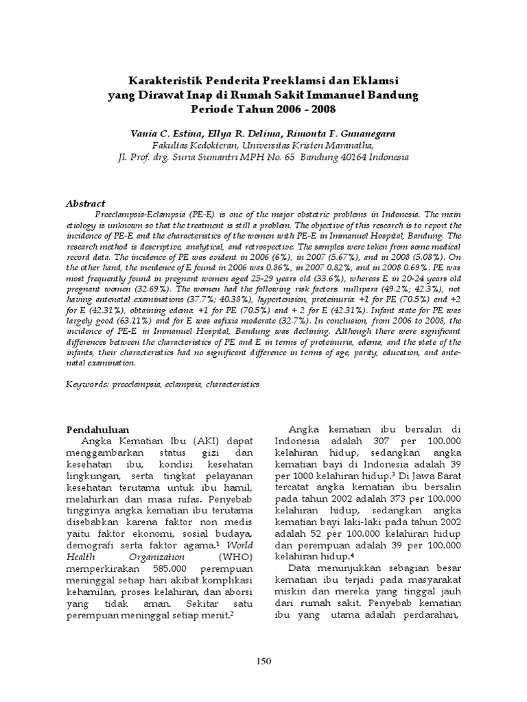 Karakteristik Penderita Preeklamsi Dan Eklamsi Yang Dirawat Inap Di ...