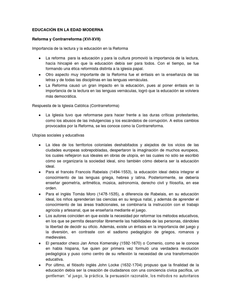 Educación en la Edad Moderna y Contemporánea | PDF | Era de iluminacion ...