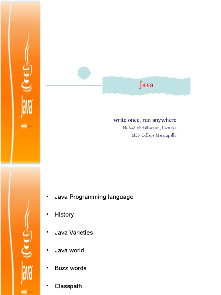 Write Once, Run Anywhere Nishad Abdulkareem, Lecturer MES College ...