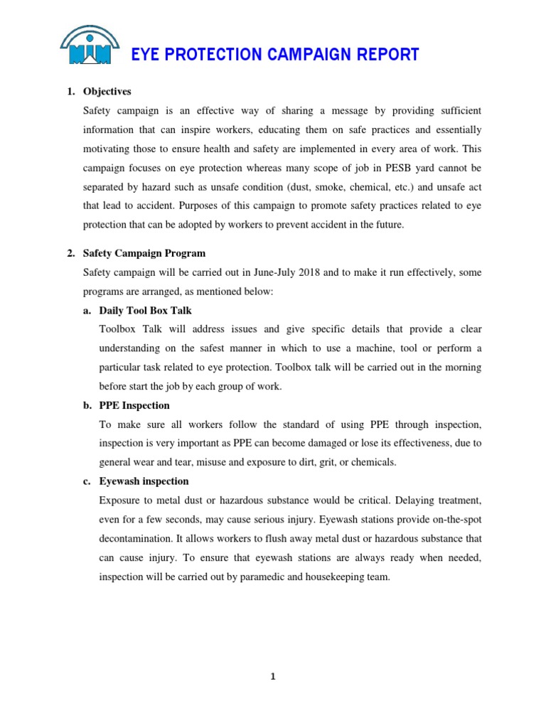 Eye Protection Safety Campaign 2018 | PDF | Personal Protective ...