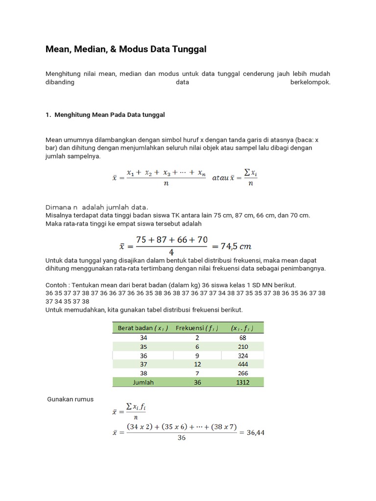 Mean, Median, & Modus Data Tunggal | PDF