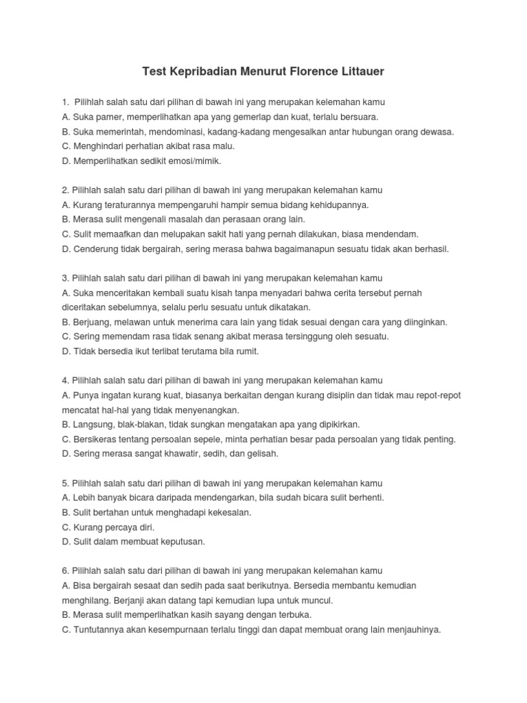 Test Kepribadian Menurut Florence Littauer | PDF