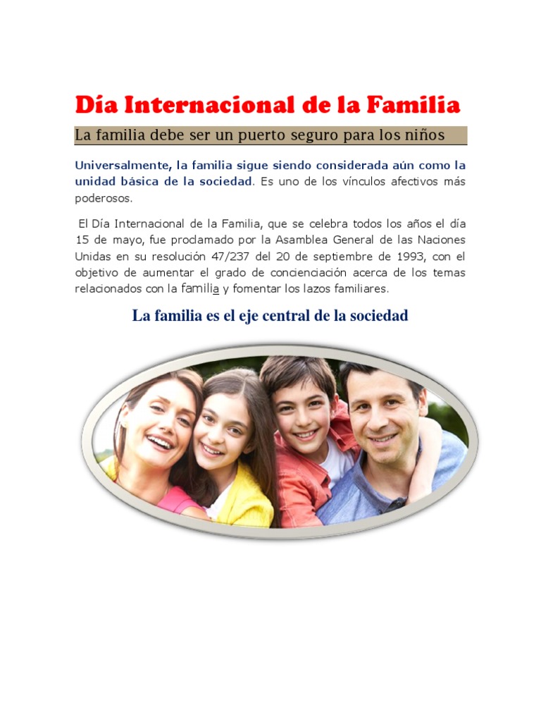 Día Internacional de La Familia | PDF | Familia | Sociedad