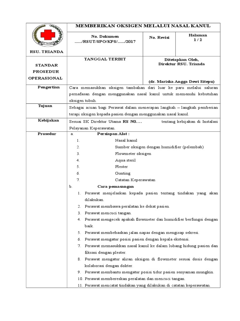 KPS 11 SPO Memberikan Oksigen Melalui Nasal Kanul | PDF