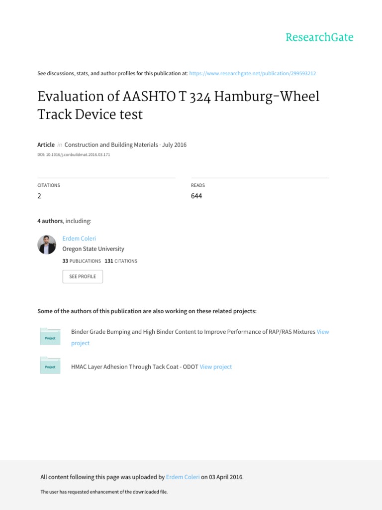 Evaluation of AASHTO T 324 Hamburg - PDF | PDF | 3 D Computer Graphics ...