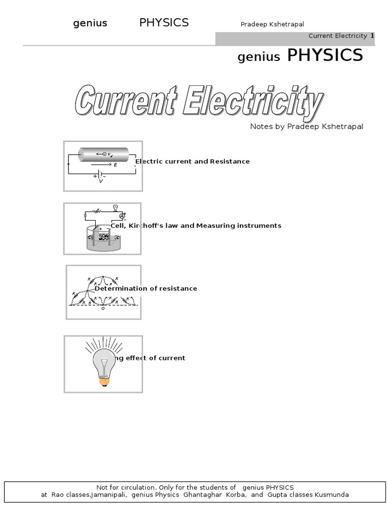 Current Electricity Concepts and Formulas | PDF | Electrical ...