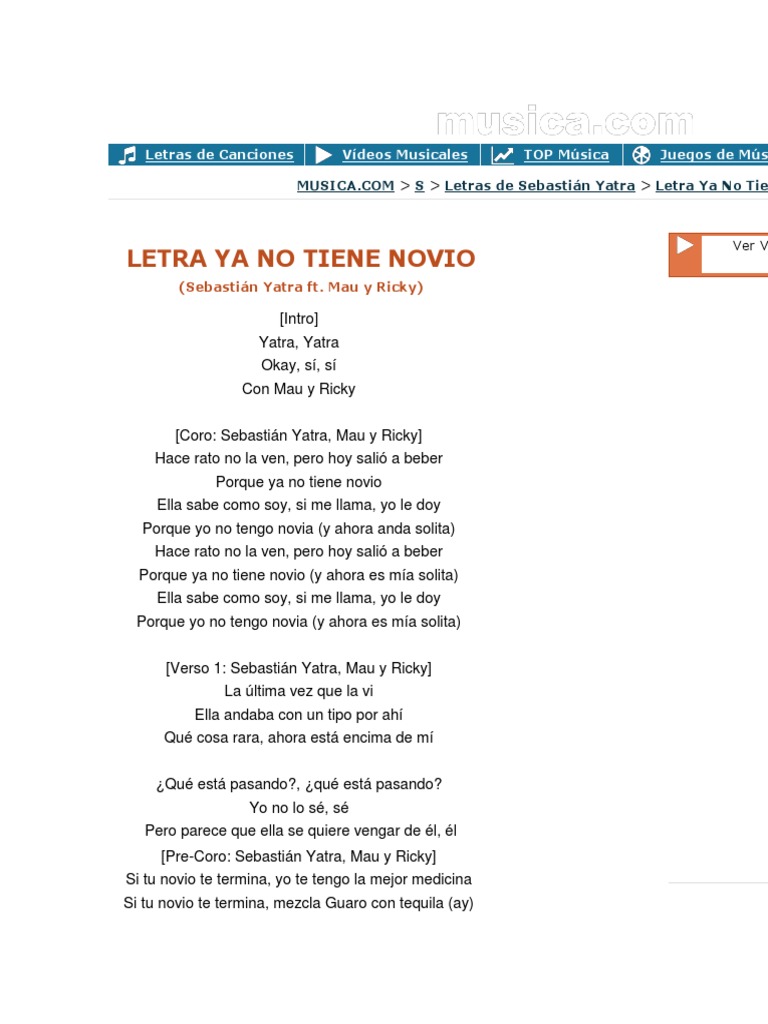 Letra Ya No Tiene Novio | Entretenimiento (general) | Ocio