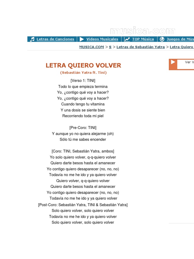 Letra Quiero Volver | PDF | Ocio | Entretenimiento (general)