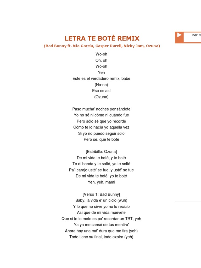 Letra Te Boté Remix | PDF | Músicos | Musica en español