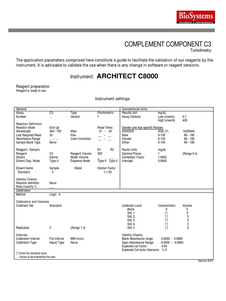 Complement Component C3: Instrument | PDF | Absorbance | Calibration