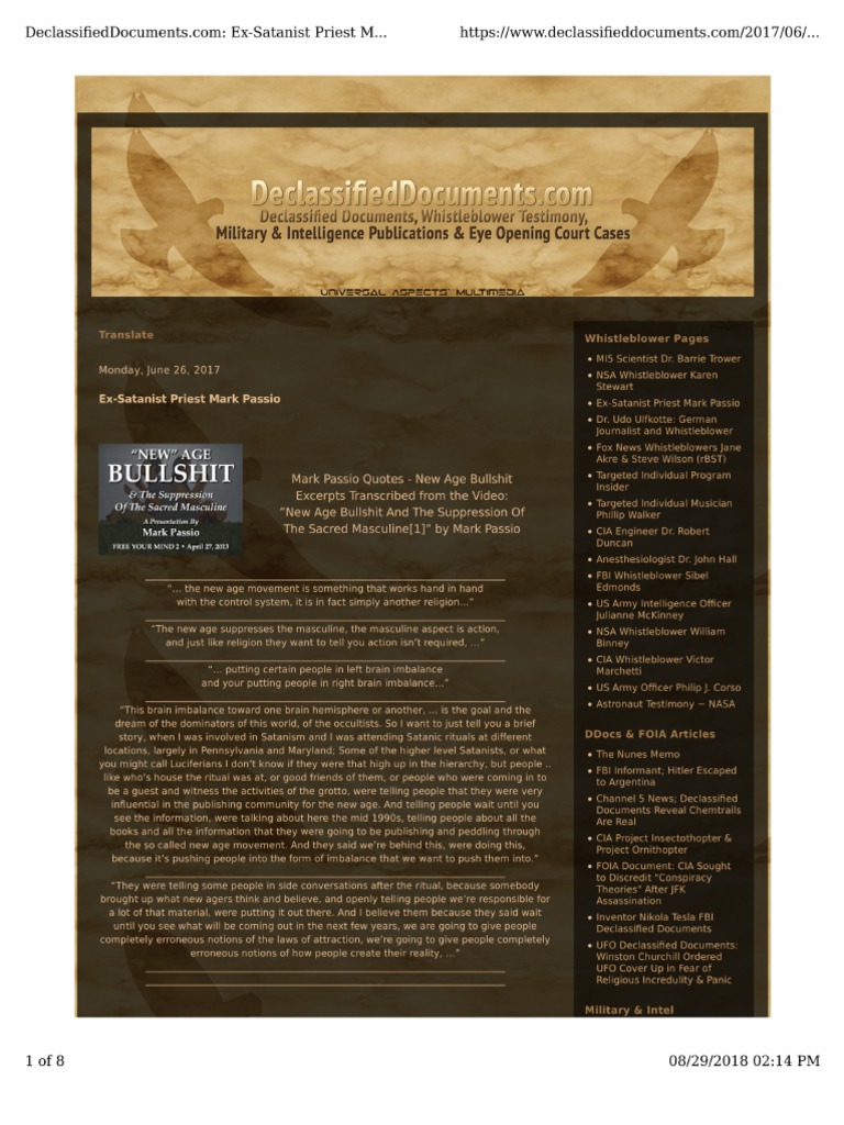 DeclassifiedDocuments Com Ex-Satanist Priest Mark Passio | PDF