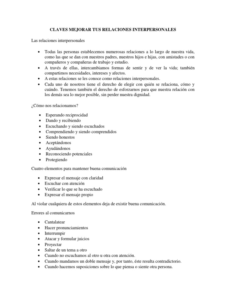 Claves Mejorar Tus Relaciones Interpersonales | PDF | Comunicación | Vida