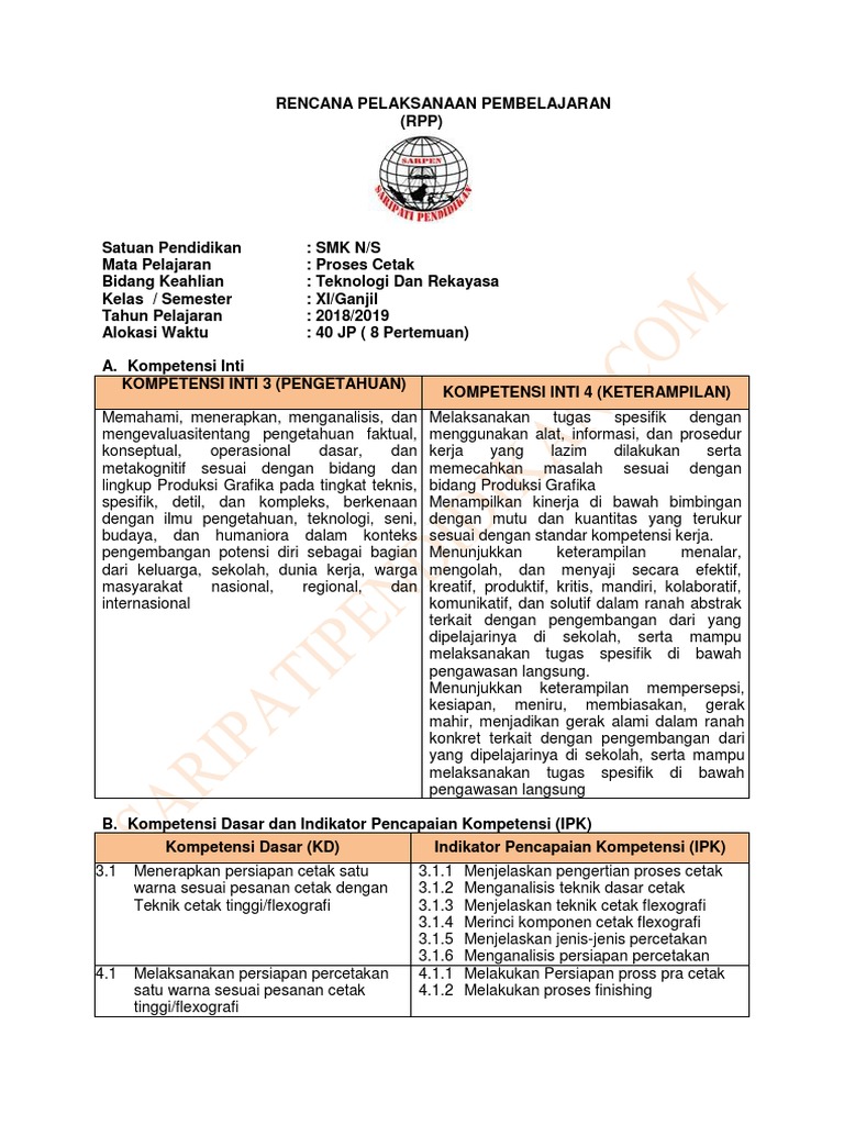 RPP Proses Cetak 11 SMK | PDF