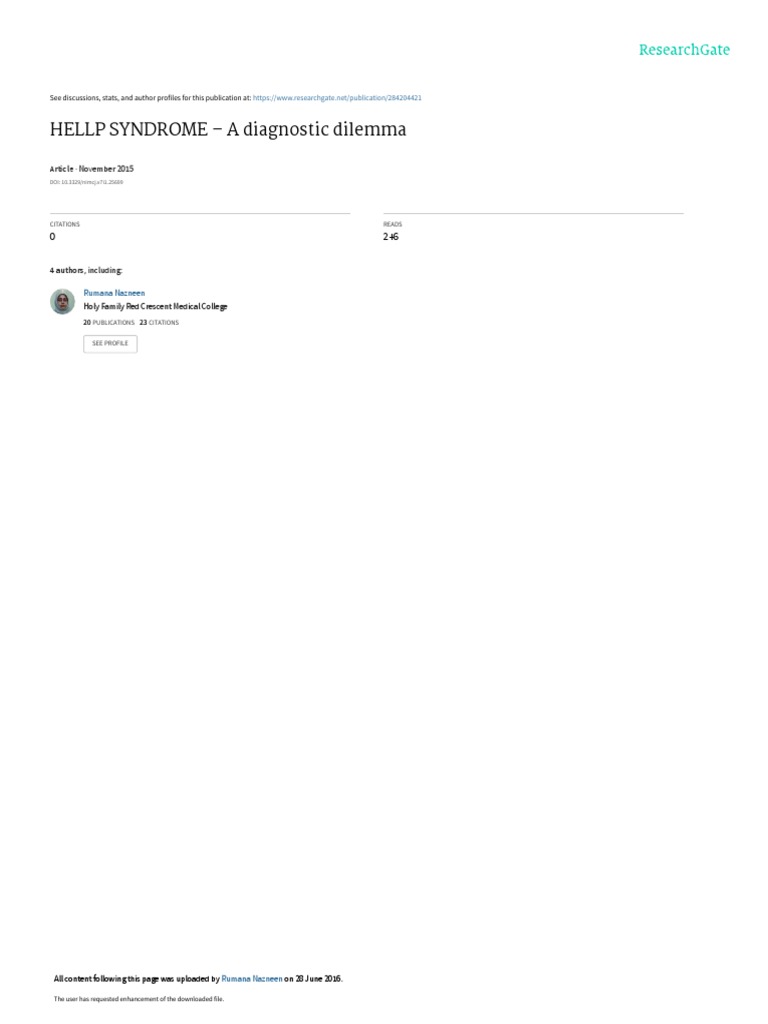 HELLP SYNDROME - A Diagnostic Dilemma PDF | PDF | Medical Specialties ...