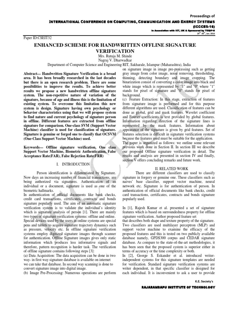Enhanced Scheme For Handwritten Offline Signature Verification | PDF ...