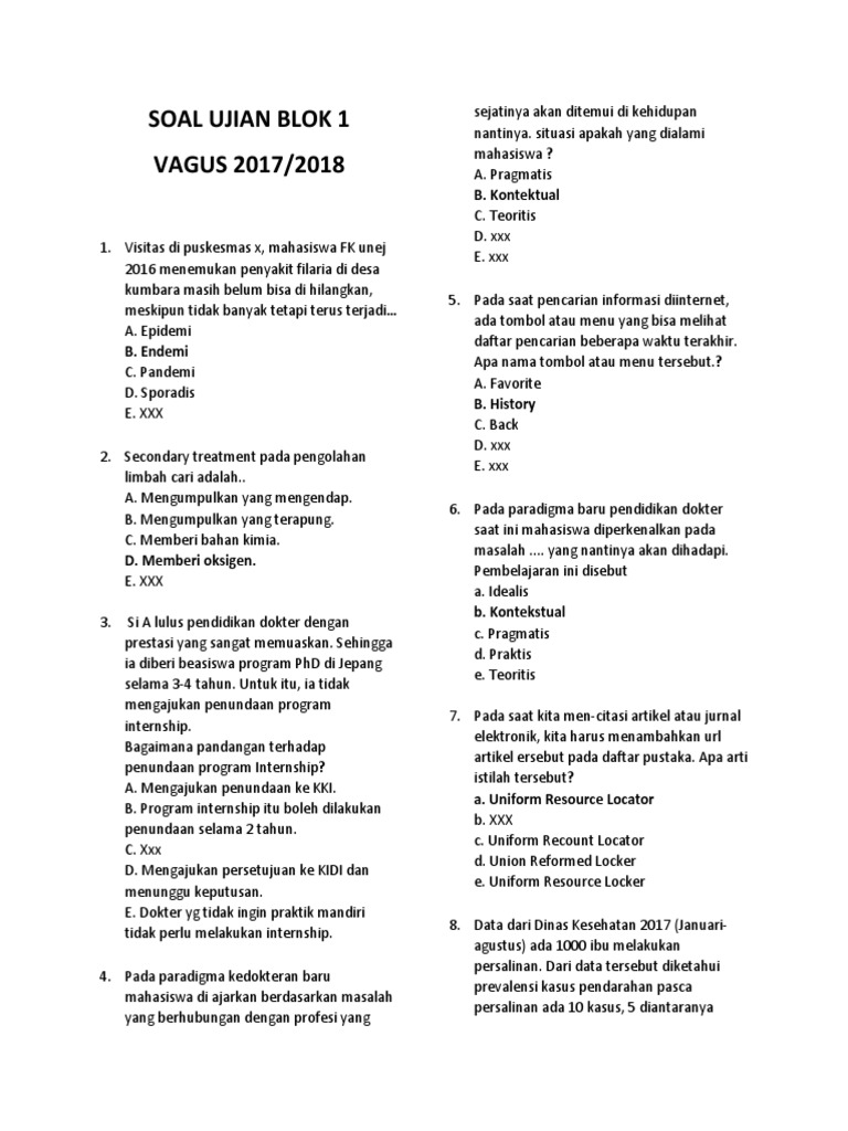 Soal Ujian Blok 1 Vagus 2017 | PDF